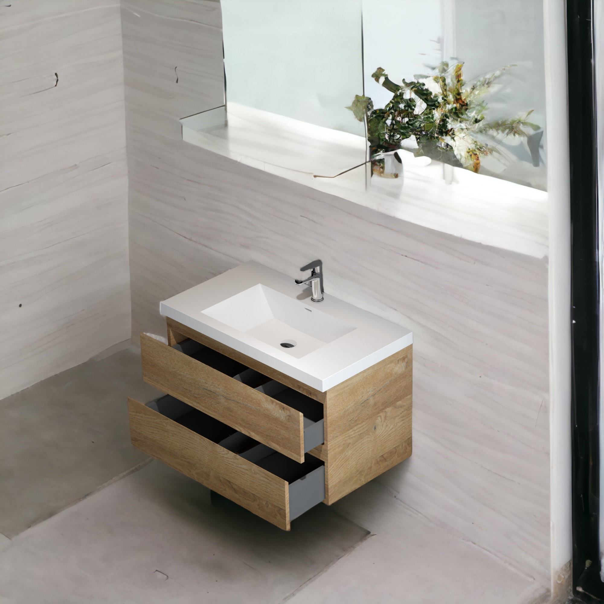 Ebern Designs Meuble-lavabo mural simple 35,5 po avec plateau en résine ...