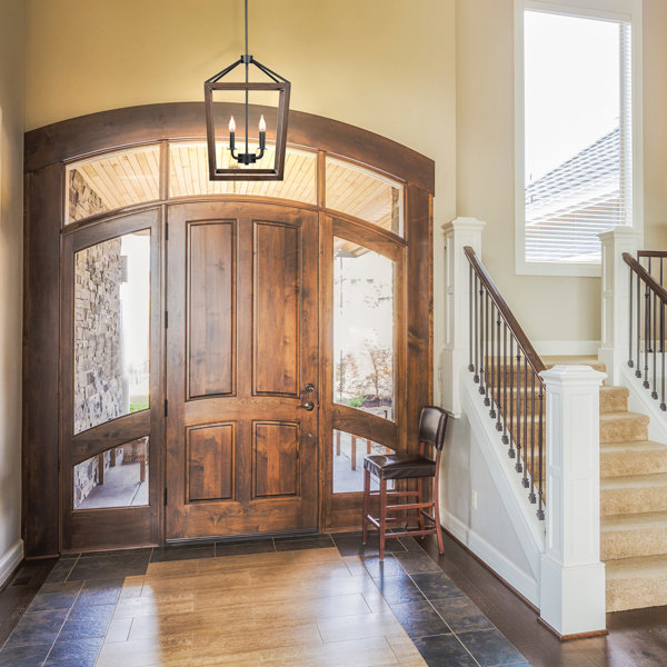 Gracie Oaks Archita 4-Light Matte Black Pendant With Faux Wood Accent ...