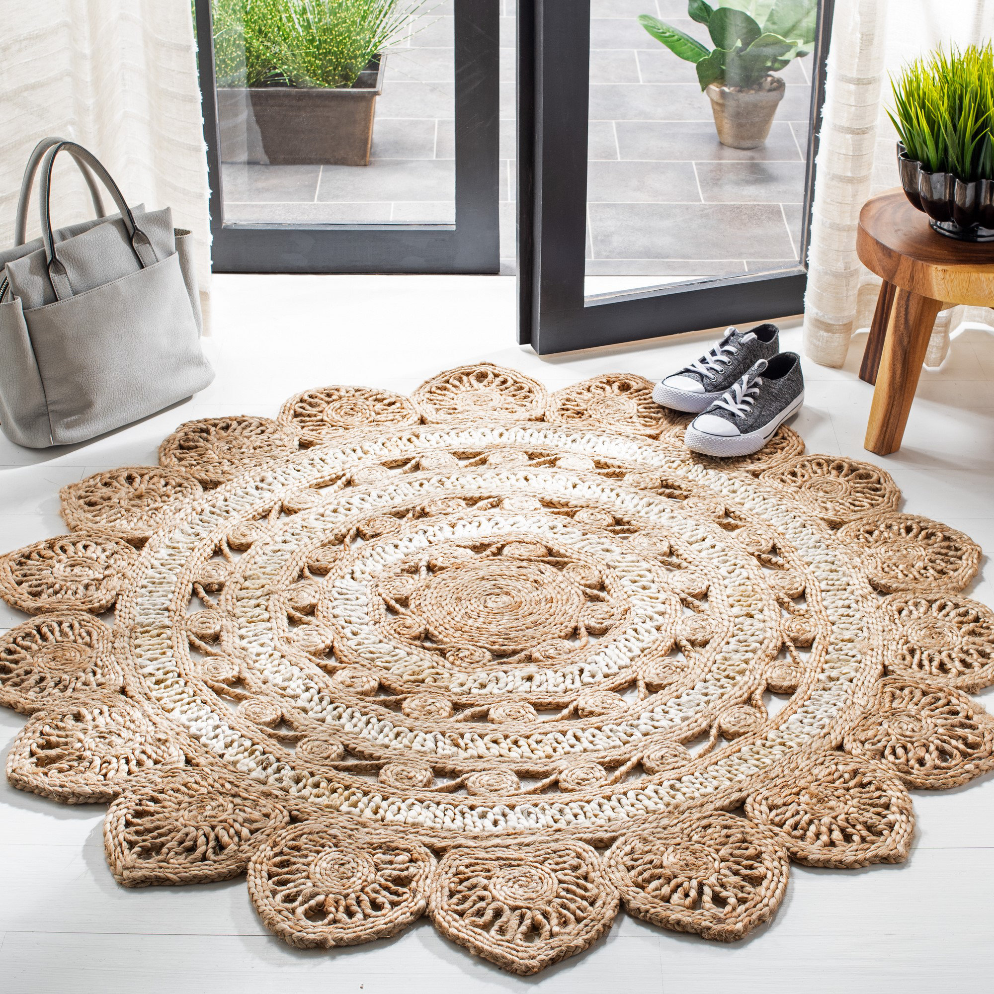 Highland Dunes Bergner Hand-Woven Flatweave White/Natural Area Rug ...