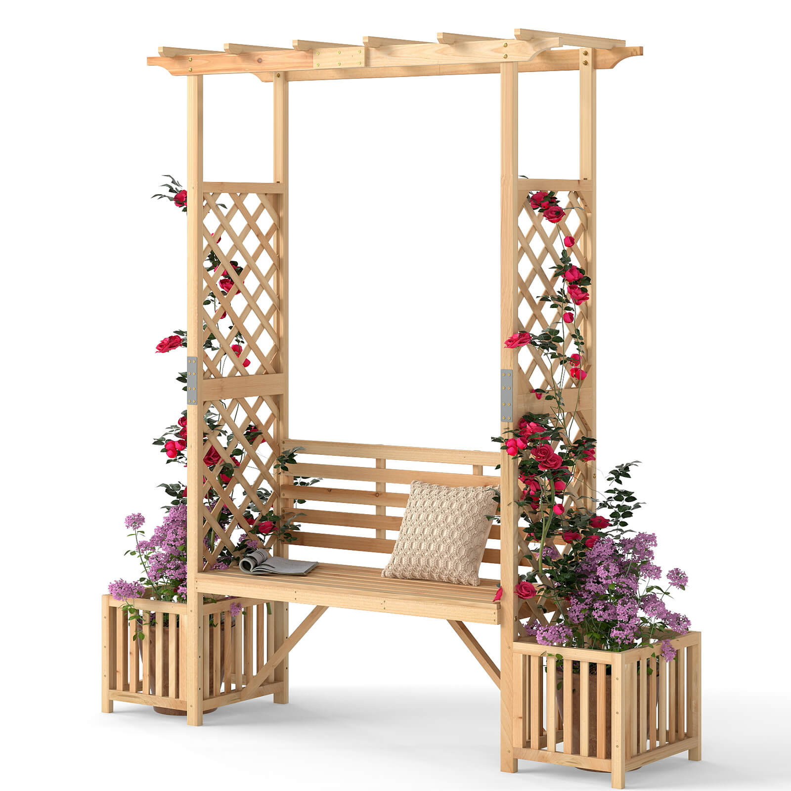 Costway Patio Garden Bench Arbor Arch with Pergola Planting Box Side ...