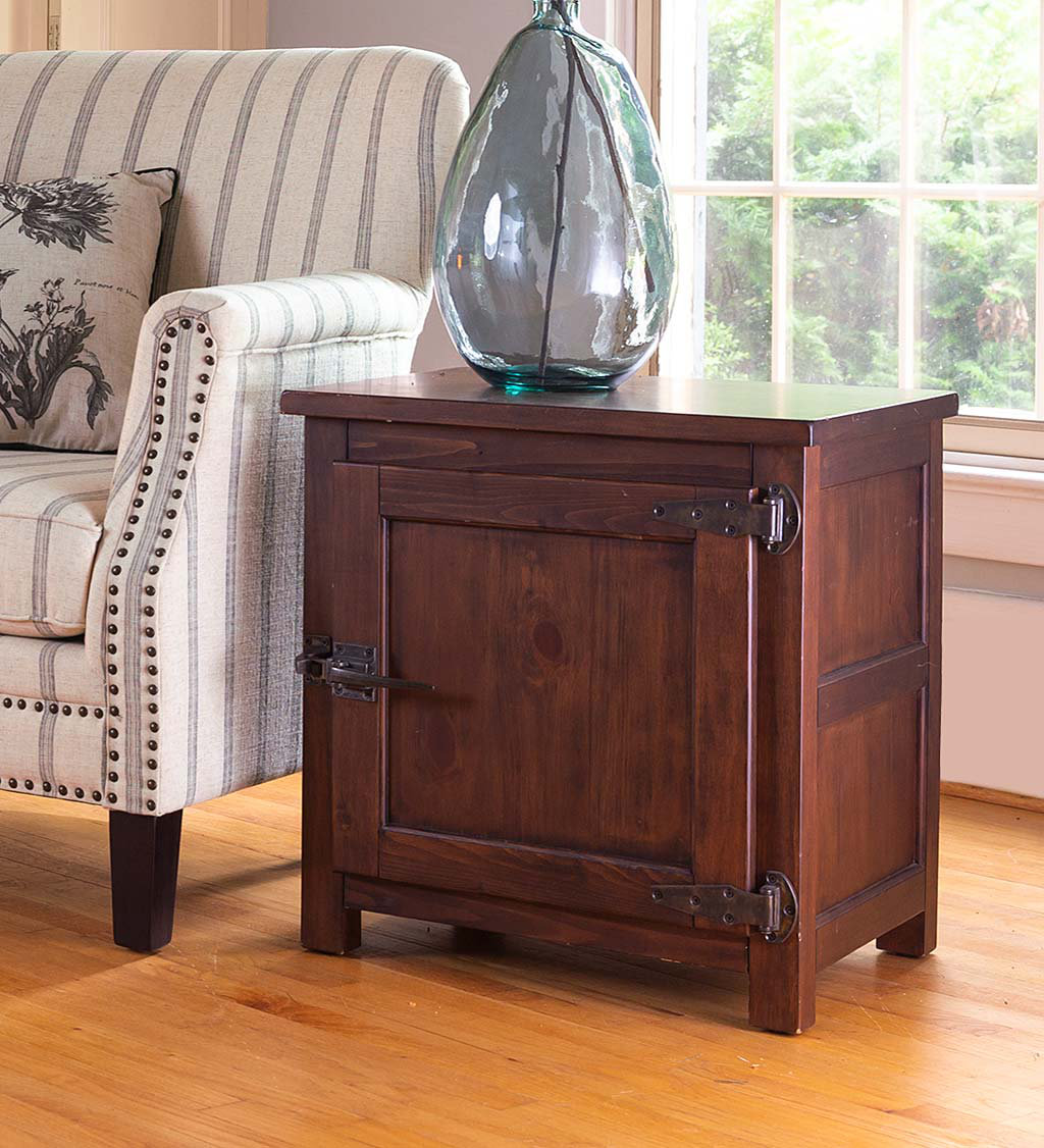 Plow & Hearth Portland Ice Box Wood Storage Side Table with Replica ...