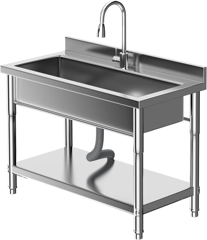 LumiParty 39.4" Stainless Steel Utility Sink, Free Standing Single Bowl ...