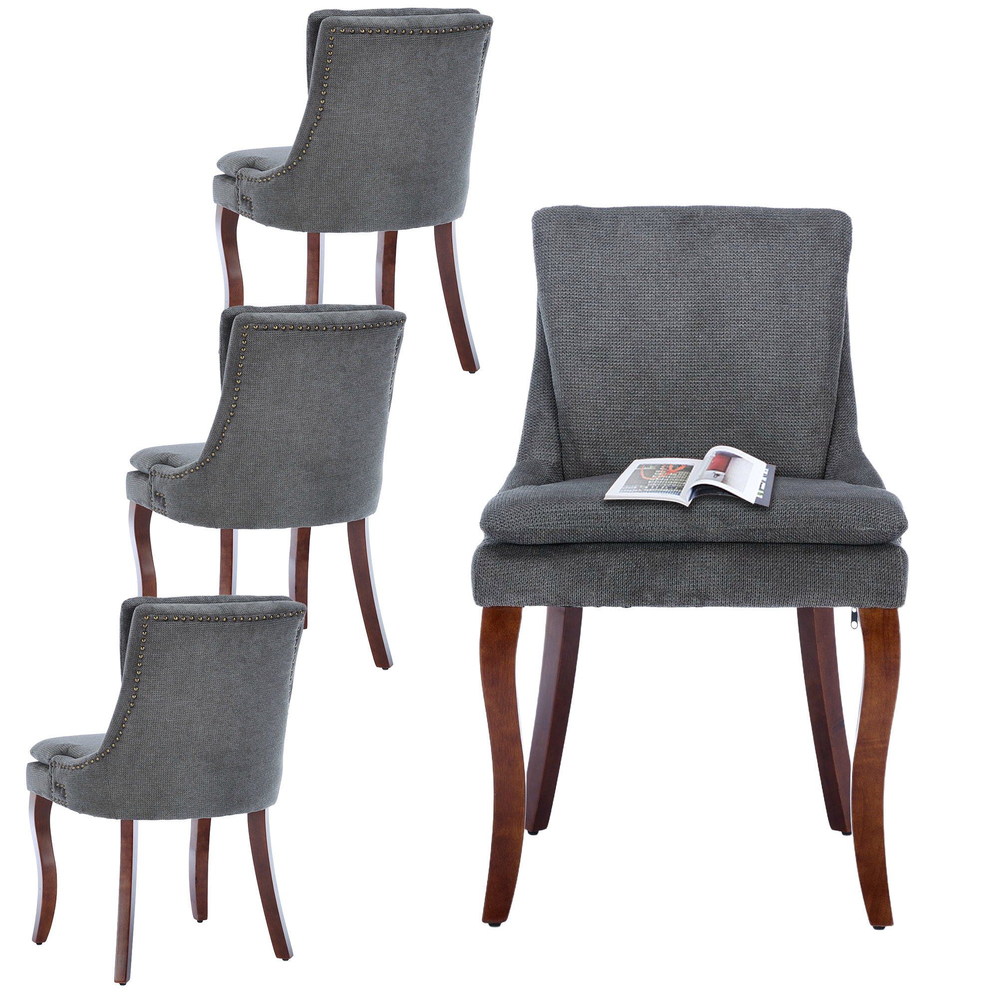 Red Barrel Studio Double-Layer Cushioned Chenille Dining Chairs（Set of ...