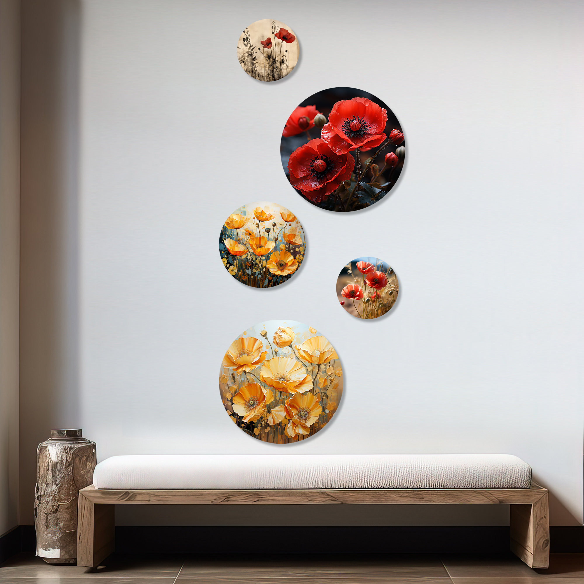 Lark Manor Yellow Vivid Poppy Moments - Poppies Poppies Round Wall Art ...