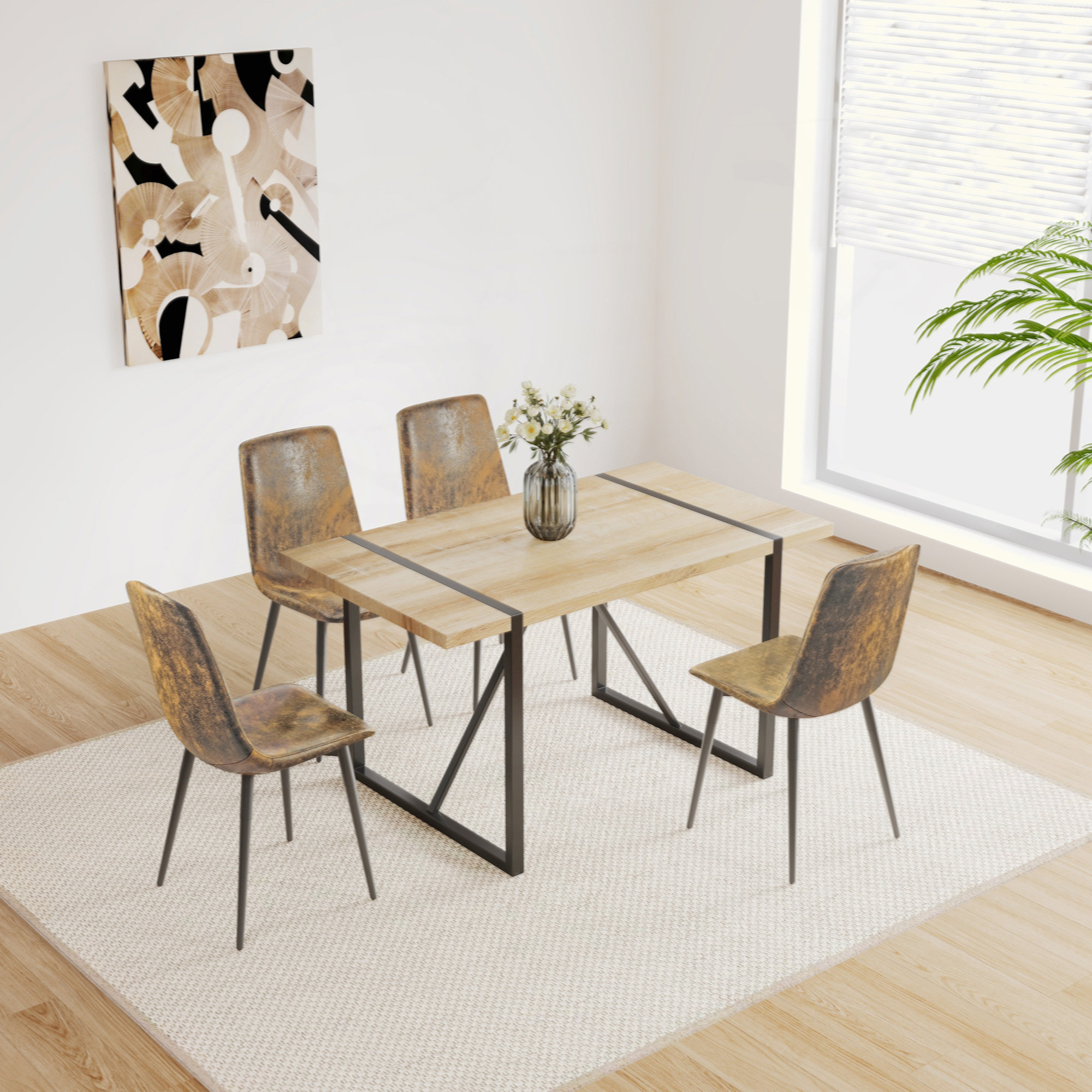 17 Stories Dining Table Modern Rustic Industrial Rectangular MDF Wood ...