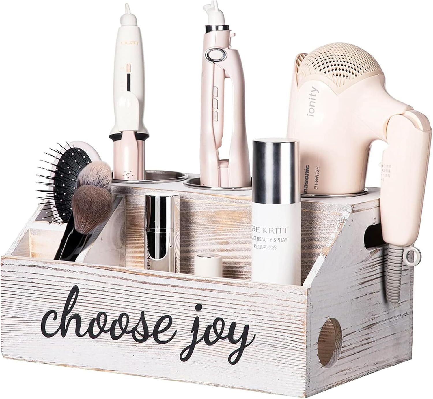 Gracie Oaks Wooden Hair Dryer Holder, Hair Tool Organizer With 3 ...