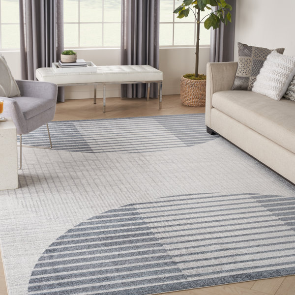 Wade Logan® Aulika Performance Ivory/Navy Blue Rug & Reviews | Wayfair