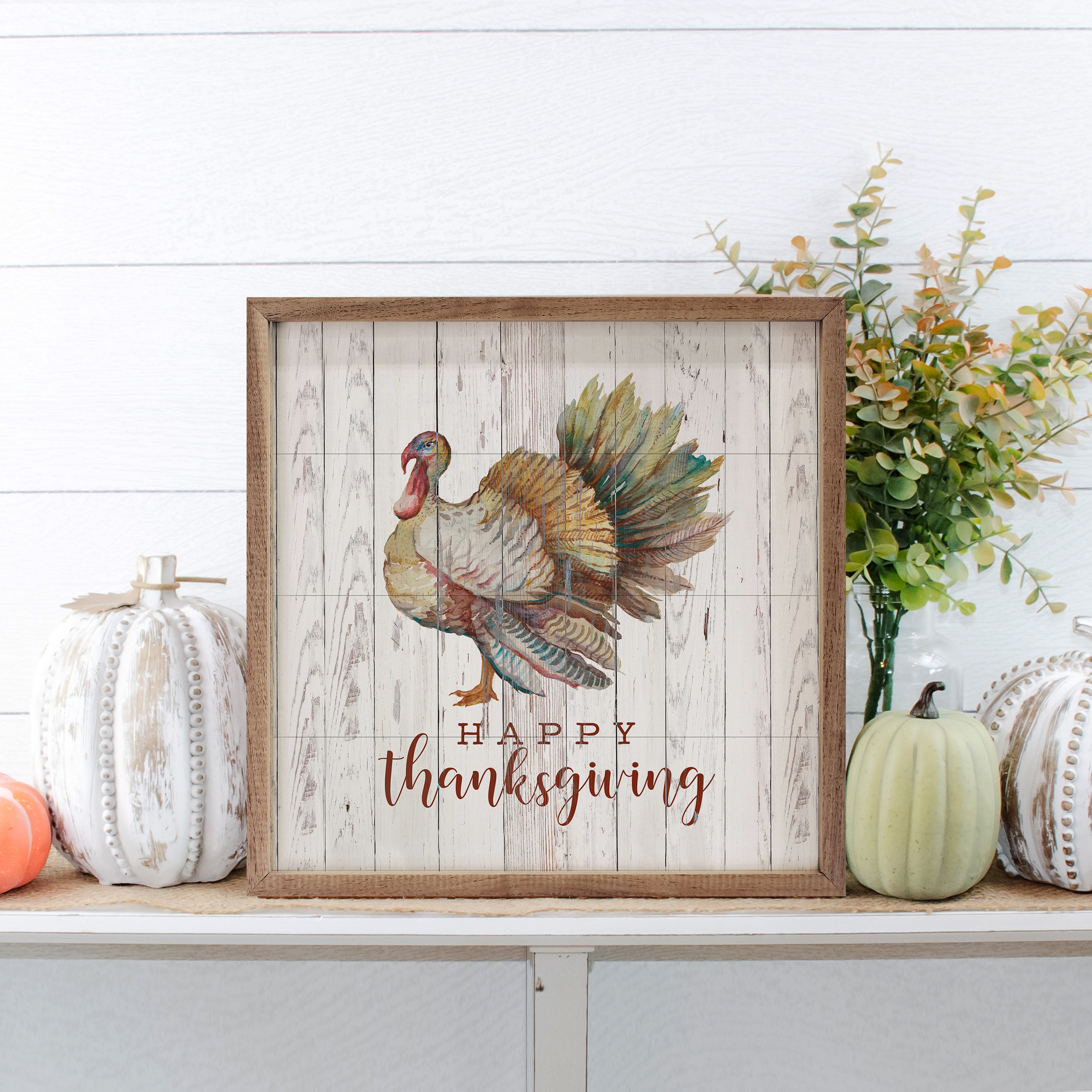 The Holiday Aisle® Happy Thanksgiving Turkey Whitewash | Wayfair