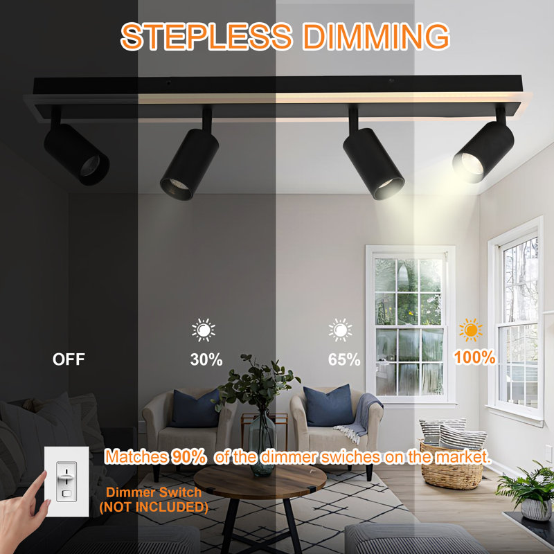 Ebern Designs 4-Lights LED Complete Track Lighting Kits, Black Flexible ...