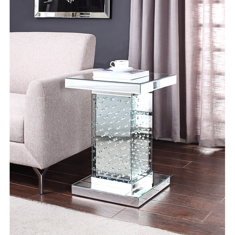Everly Quinn Choe Mirrored Glass Top End Table | Wayfair