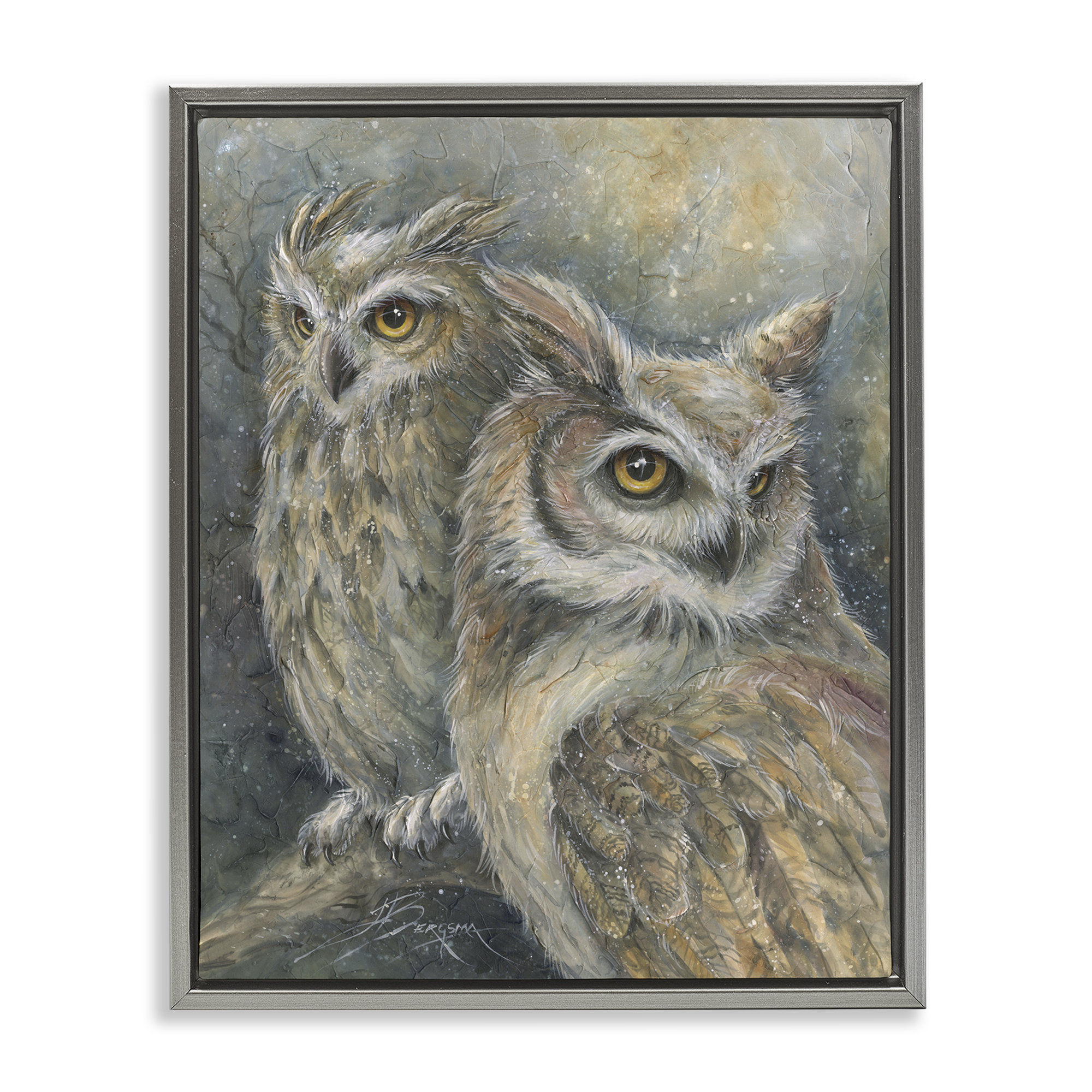 Latitude Run® Neutral Feathered Owl Pair Floating Frame, design by Jody ...