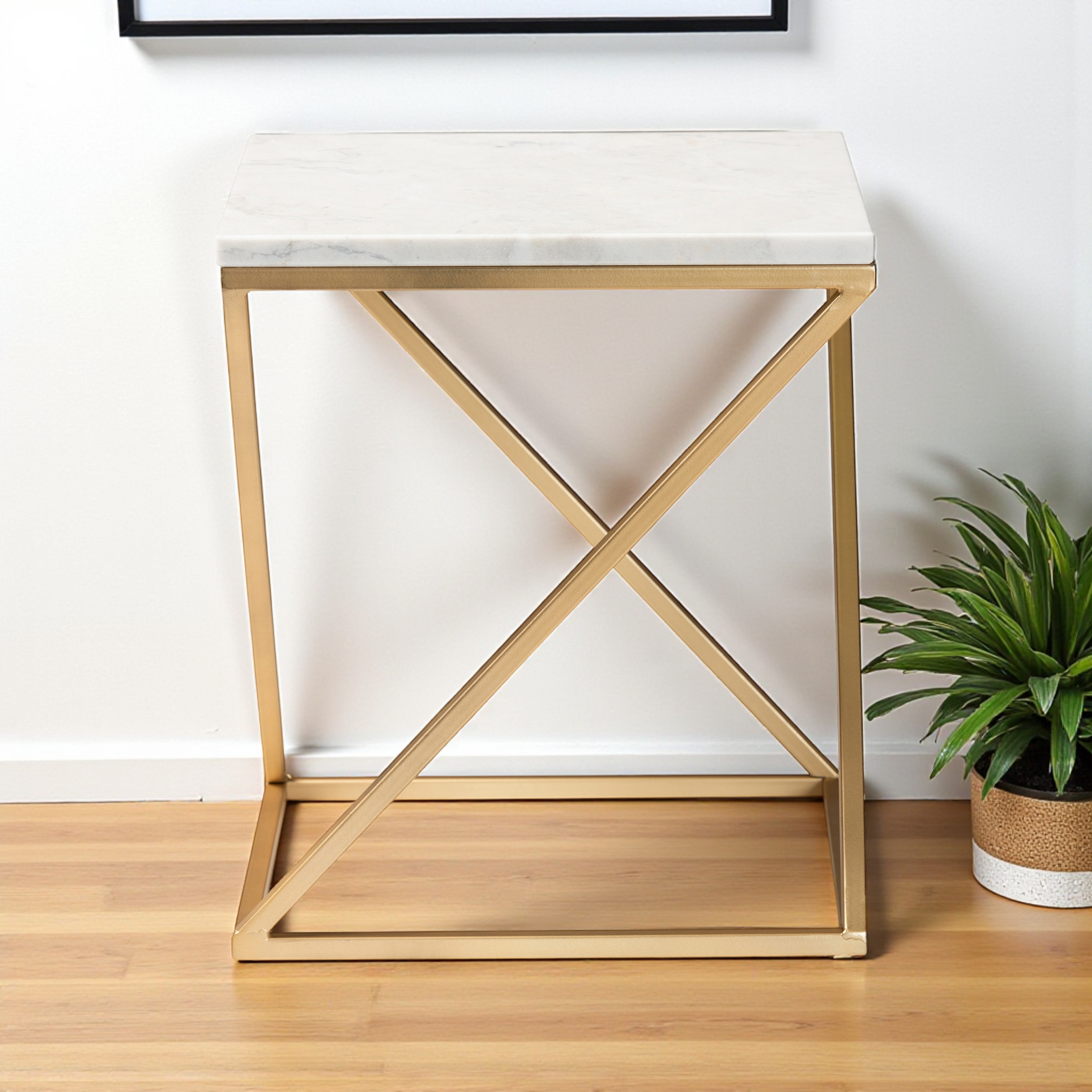 Mercer41 Evia Gold-finished Metal End Table with Marble Top | Wayfair