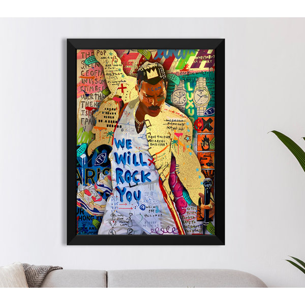 Happy Larry Freddie Mercury Gold Foil Framed Print | Wayfair.co.uk