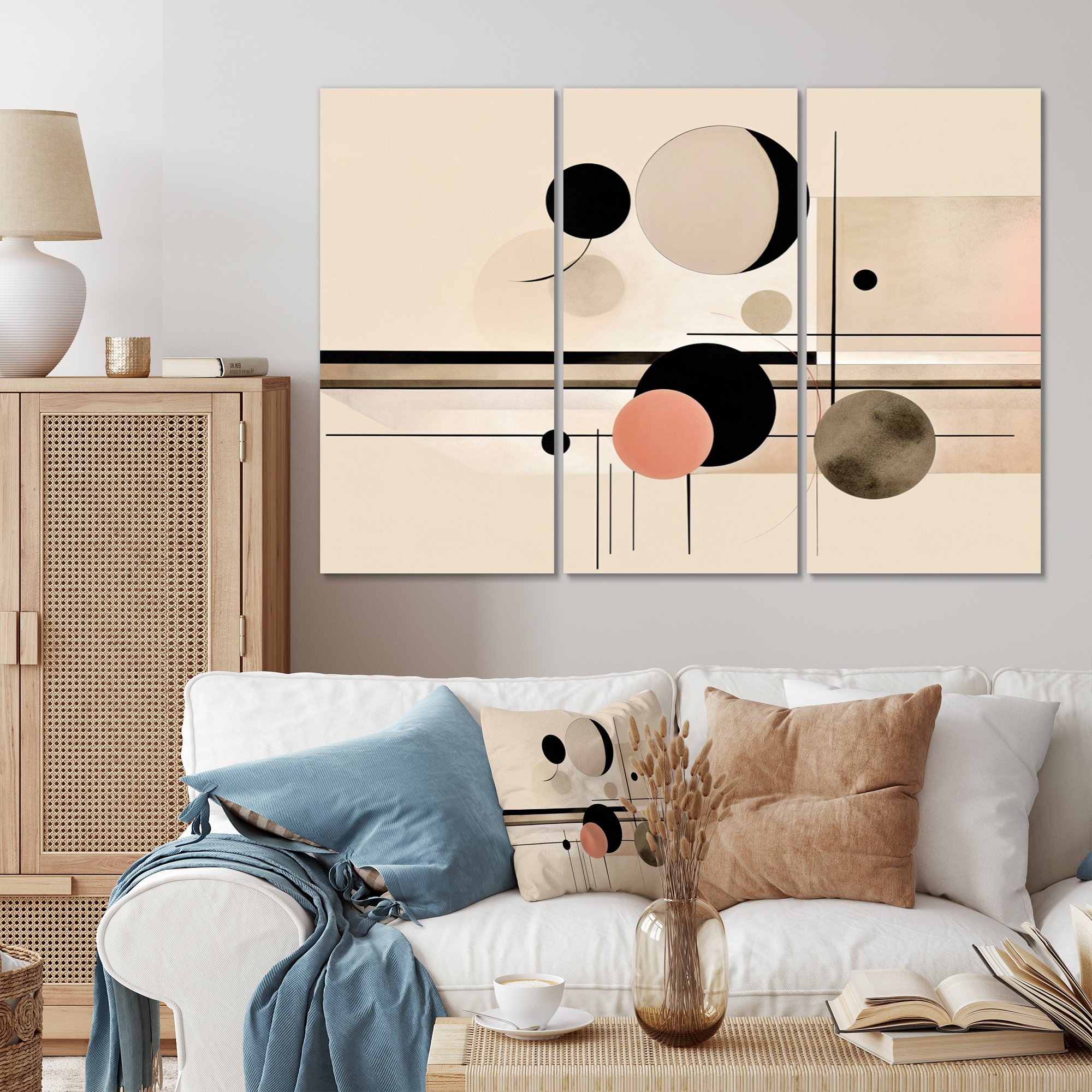 Wrought Studio™ Beige Geometry in Motion VIII - 3 Piece Wrapped Canvas ...