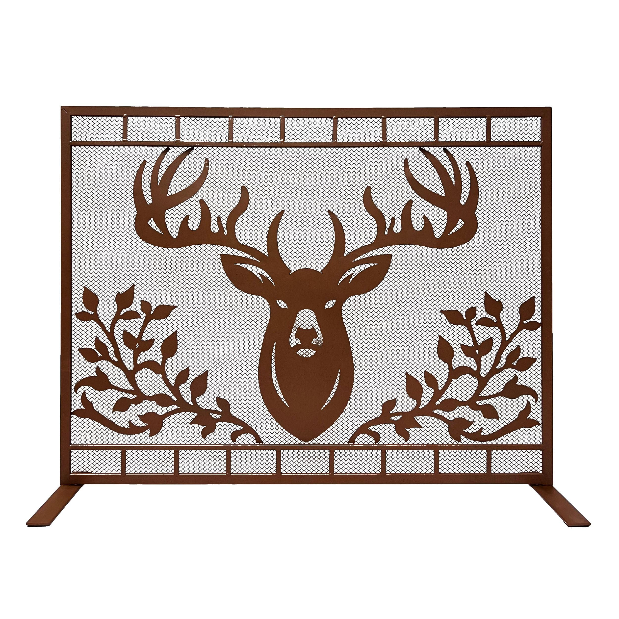 Loon Peak® Single Panel Fireplace Screen Decorative with Stag Head Deer ...