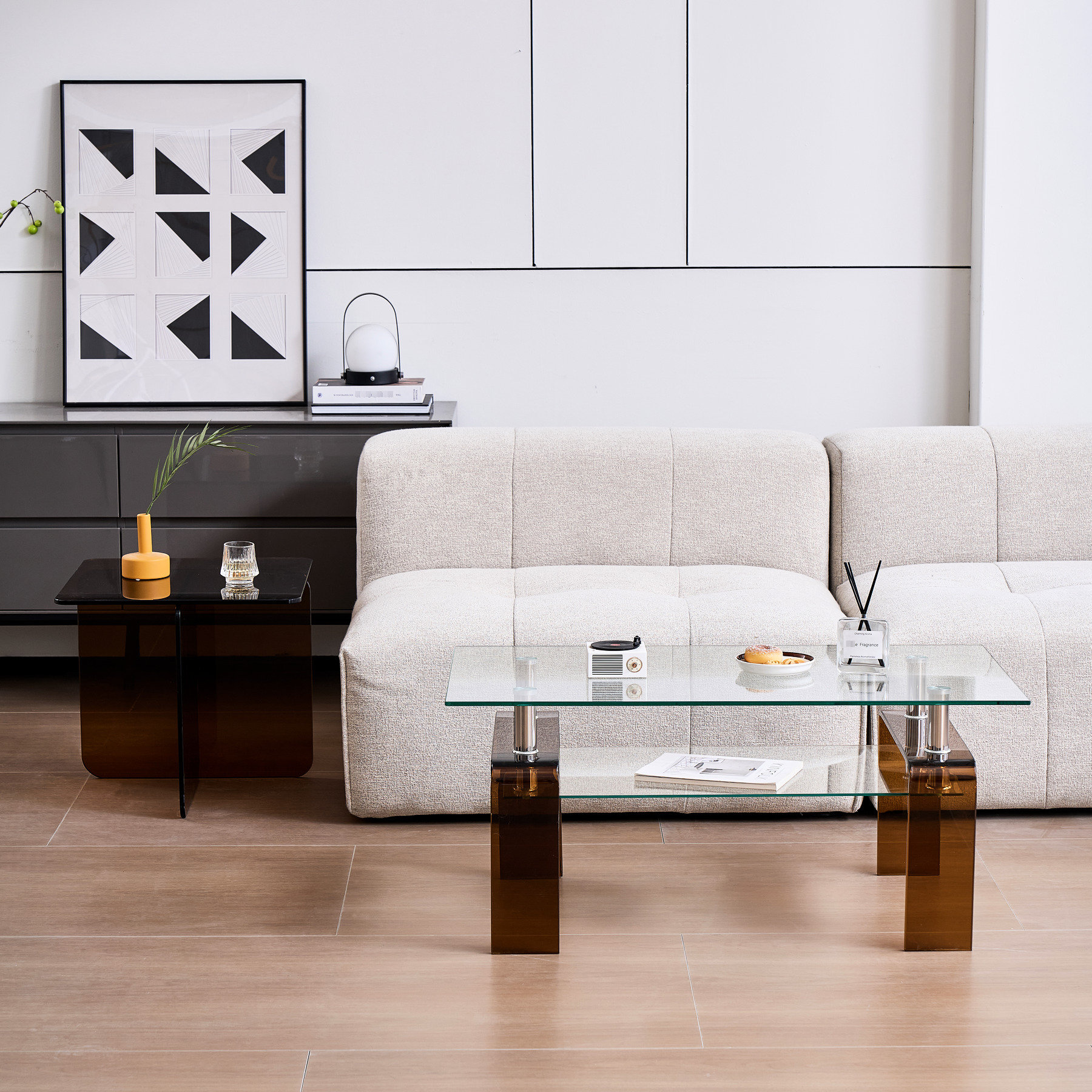 Latitude Run® Transparent Tempered Glass 2 Coffee Table - Living Room ...