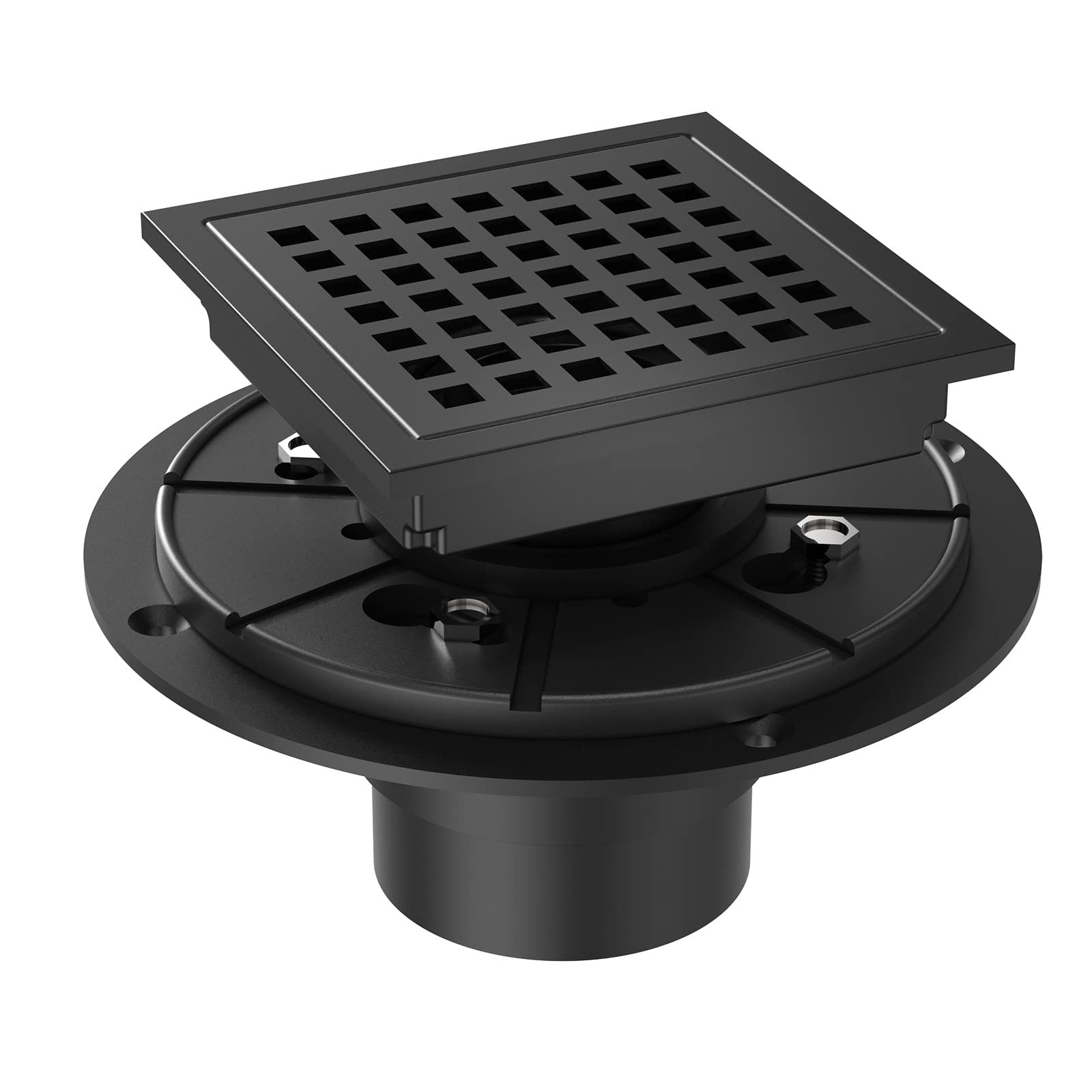 ZACOO 4 Inch Square Shower Floor Drain, Matte Black High Flow Shower ...