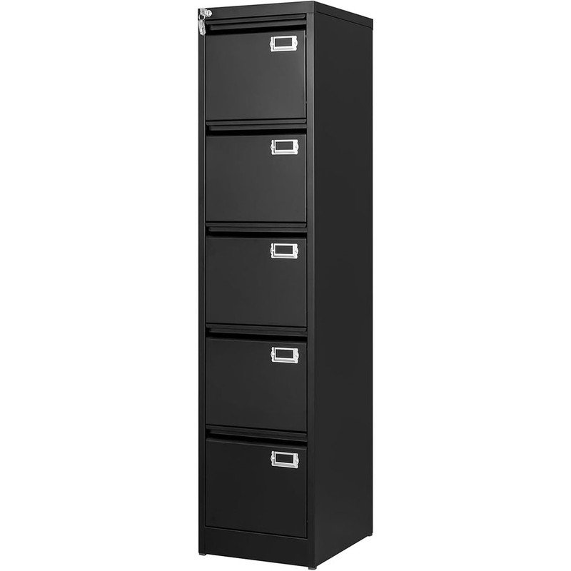 Latitude Run® Black 5-Drawer Metal Vertical Filing Cabinet with Lock ...
