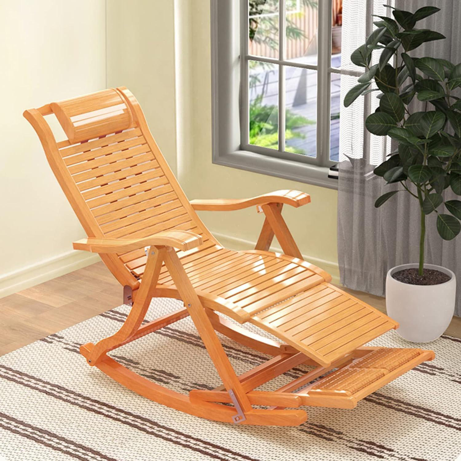 Winston Porter Taliyah Rocking Chair Bamboo Recliner Lounger Chair For ...