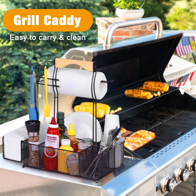 A Home Grill Caddy With Paper Towel Holder, Mesh Basket Utensil ...
