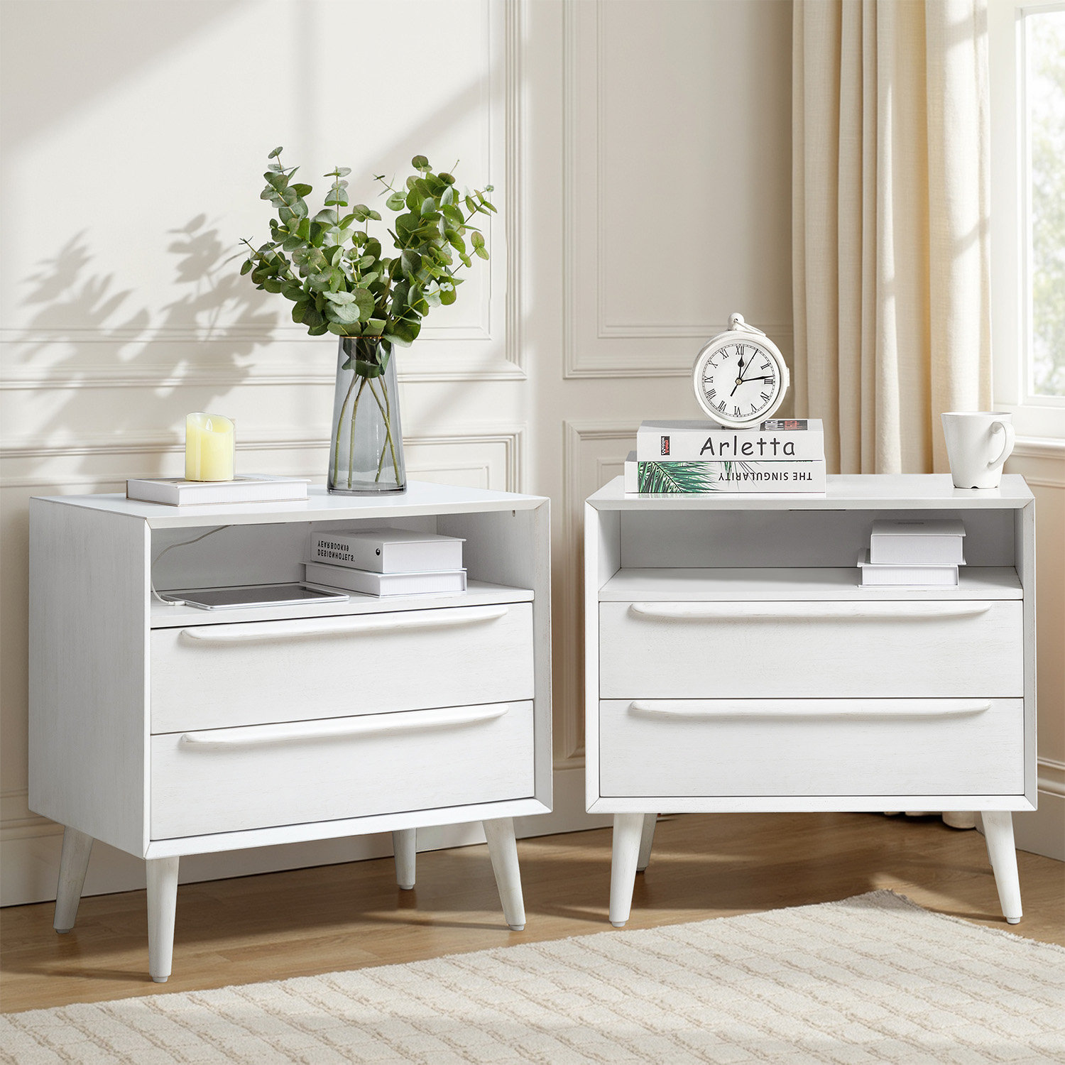 Canora Grey Aviannah Midcentury Modern 28''W 2-Drawer End Table with ...