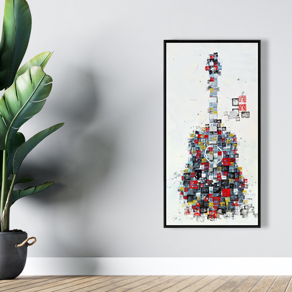 Wildon Home® Abstract geometric guitar - 24"x48" Framed canvas | Wayfair