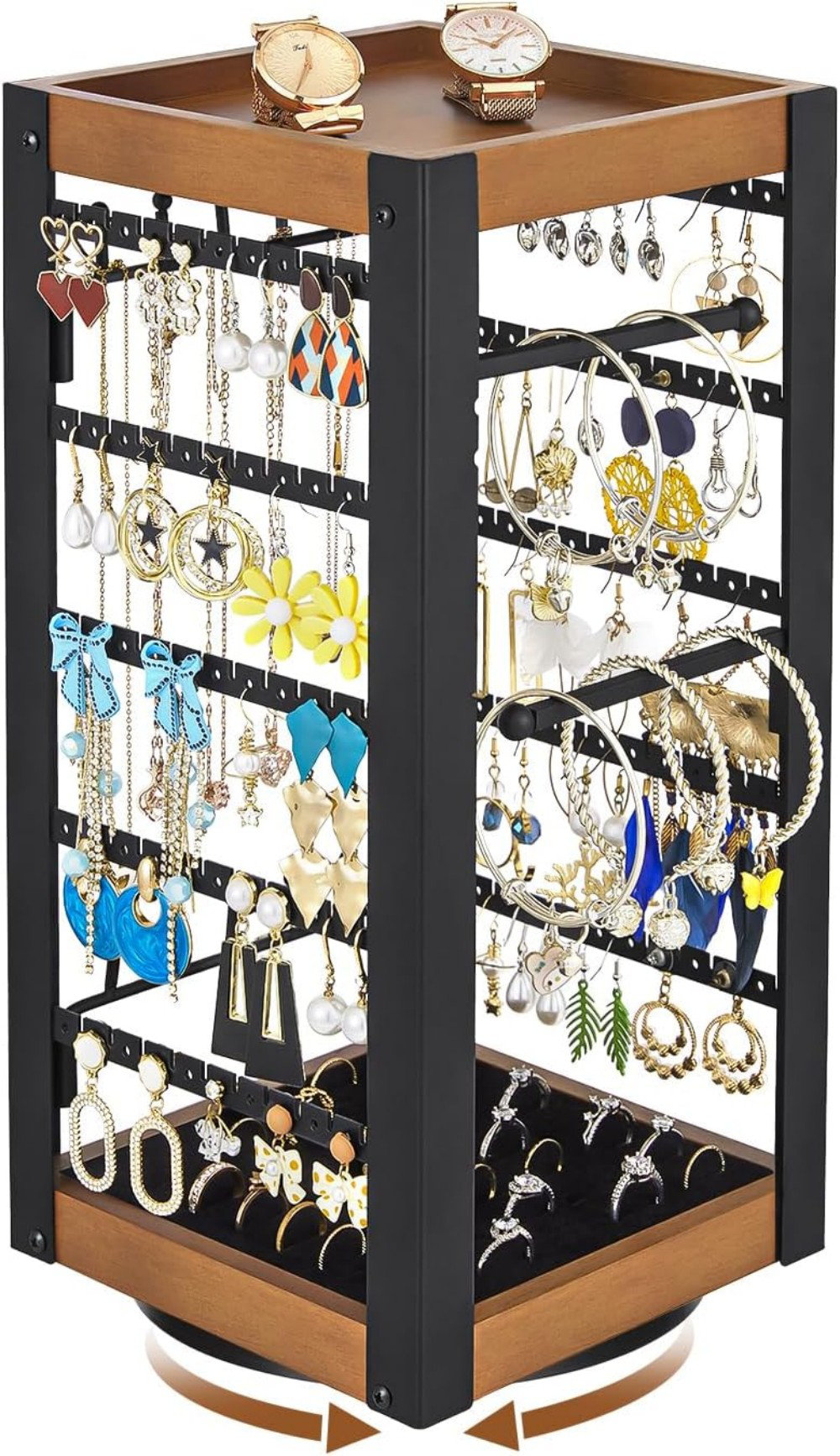 Latitude Run® Rotating Earring Holder, Jewelry Holder Organizer With ...