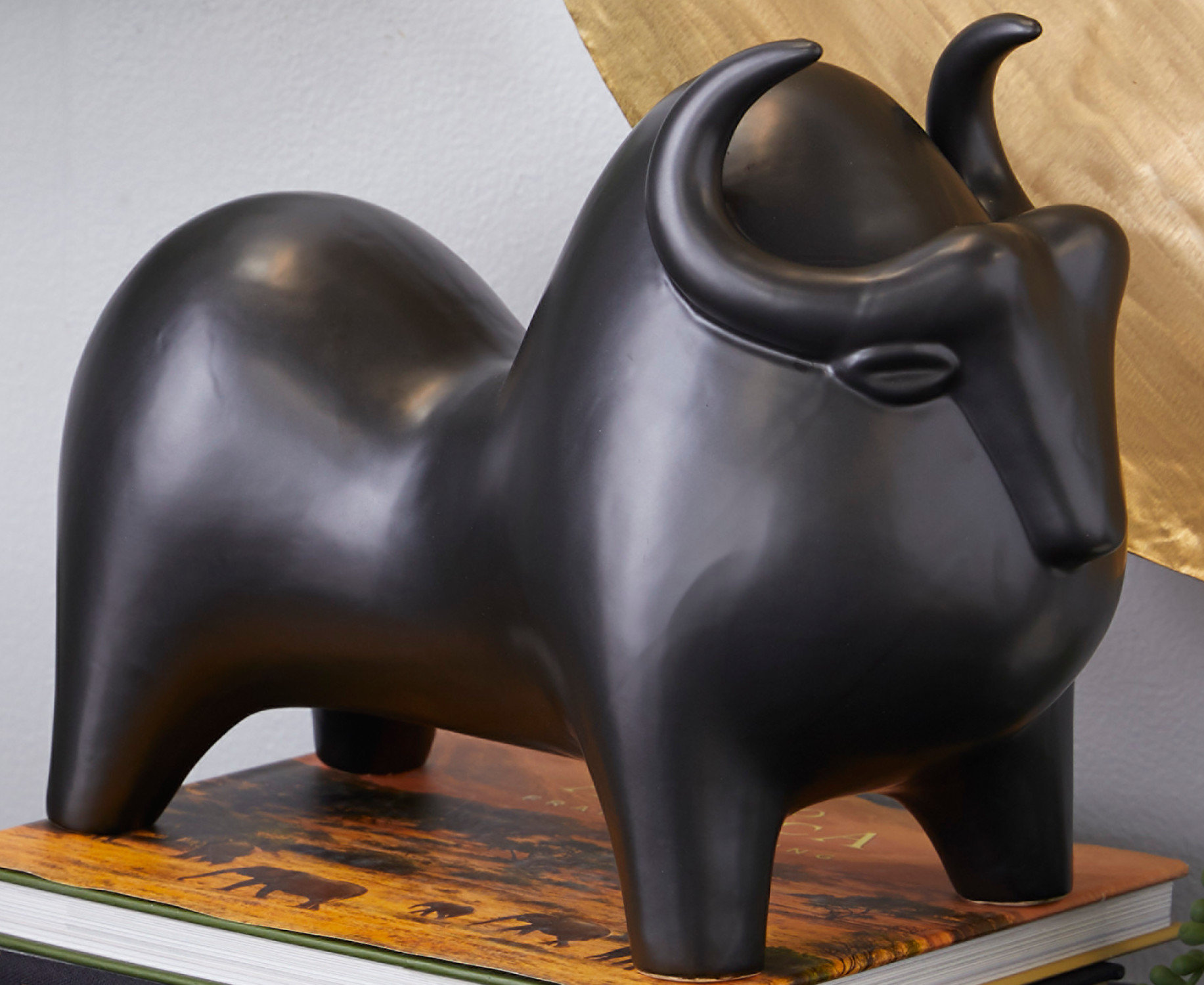 Ivy Bronx Dorran Black Porcelain Contemporary Buffalo Sculpture, 11 X 8 ...