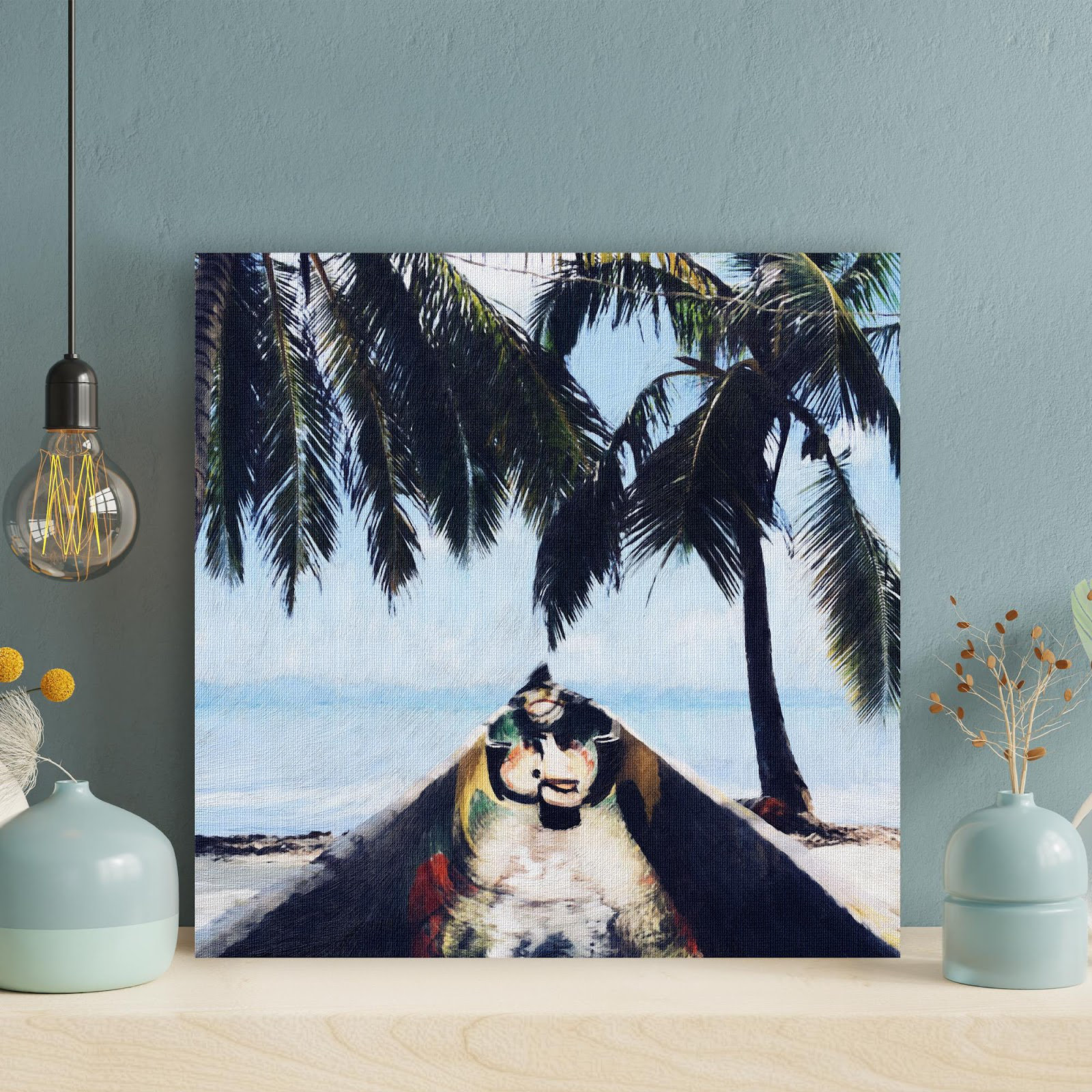 Highland Dunes Gray Canoe In Front Of Ocean - 1 Piece Square Graphic ...