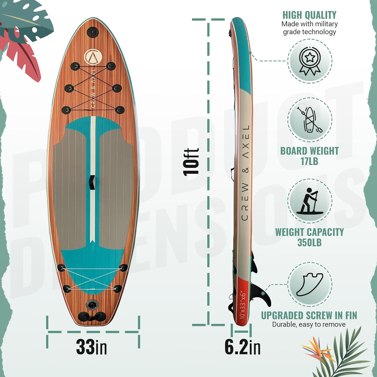 Crew & Axel Inflatable Paddle Board Sup 10ft (6.2” Thick) Non Slip ...