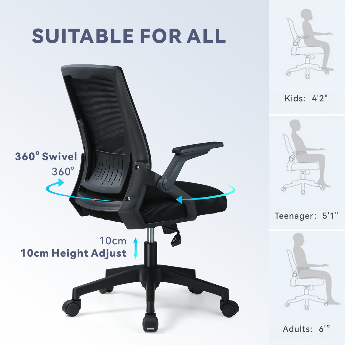 Inbox Zero Office Chair With Flip-Up Armrests Ergonomic Computer Desk ...