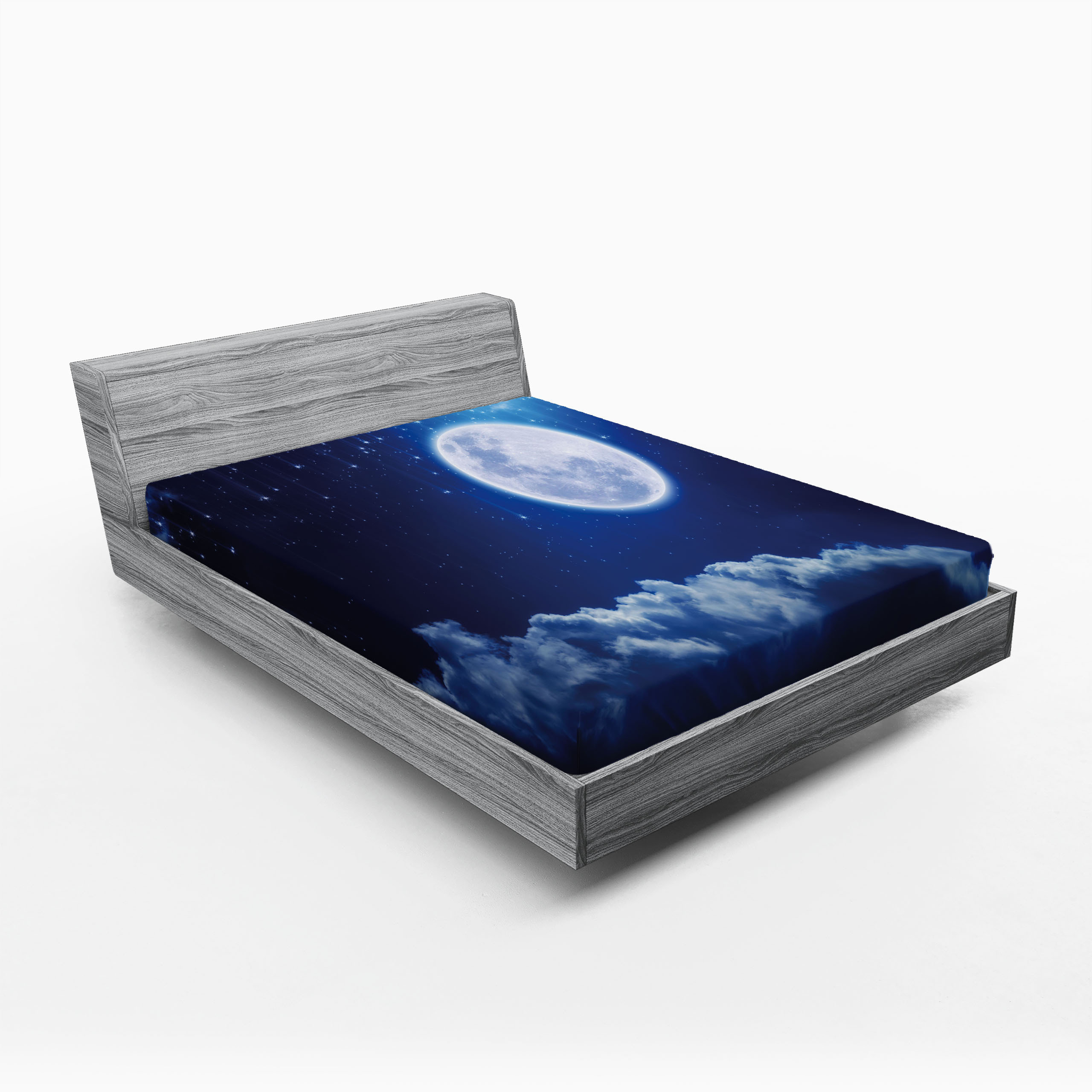 Ambesonne Moon Fitted Sheet 2-Pack Full Moon Falling Stars Indigo Blue ...