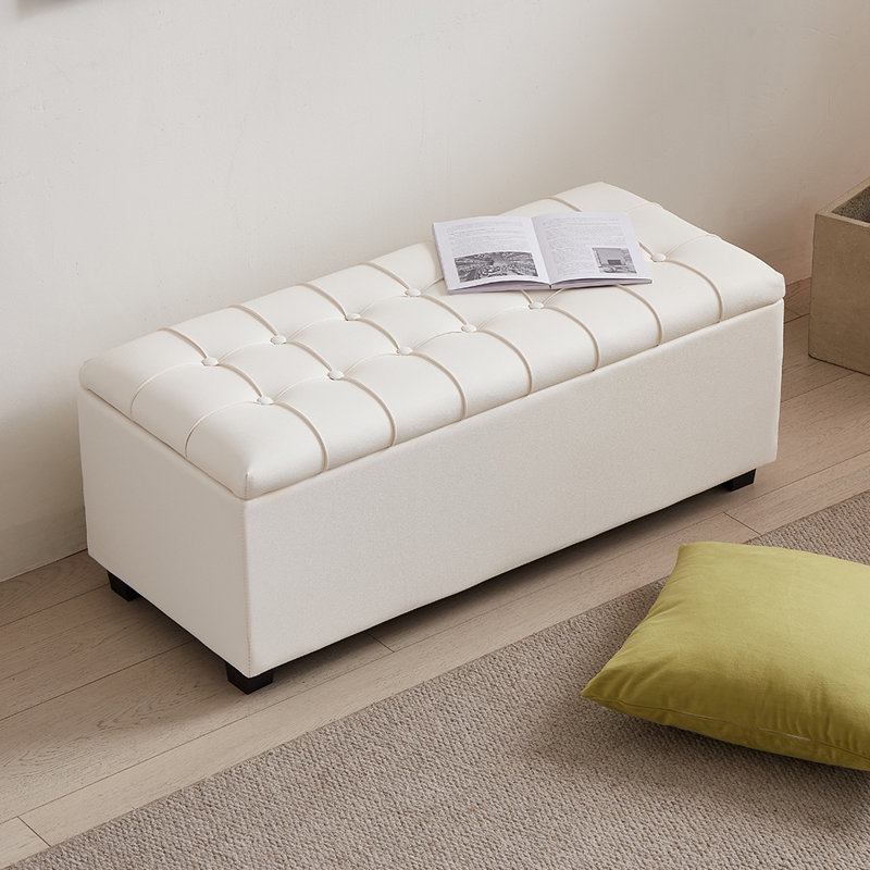 Ebern Designs Large 38 Inches long white Ottoman Bench with Storage ...