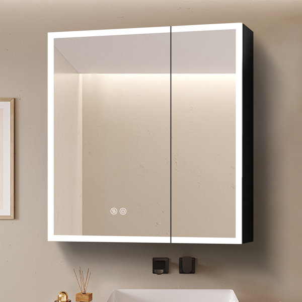 Latitude Run® 32"x30" LED Medicine Cabinet Mirror With Storage Lighted ...