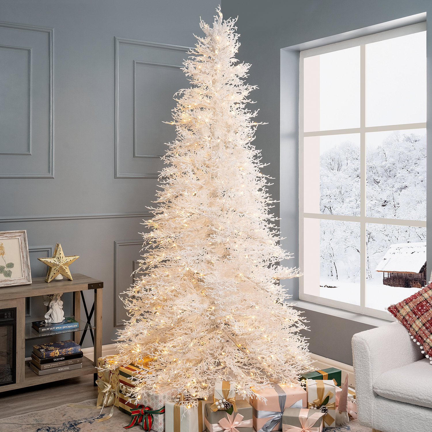 7 5 Ft White Pre Lit Christmas Trees Costway 7 Ft Pre Lit Fibre Optic