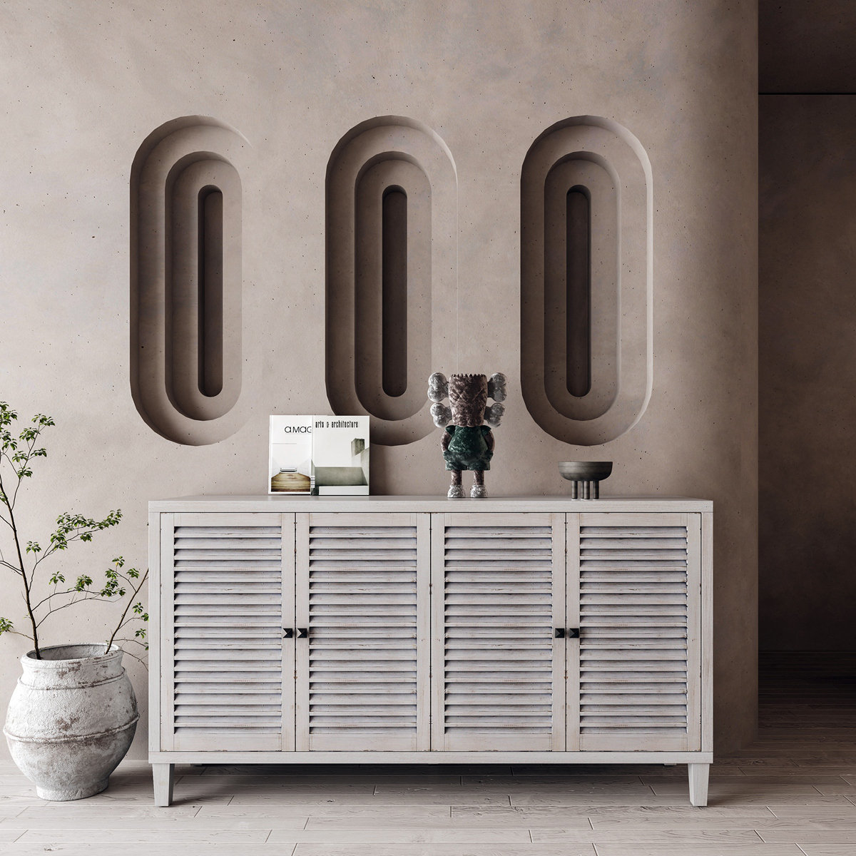 Builddecor Accent Cabinet 4 Shutter Door Wooden Cabinet Sideboard ...