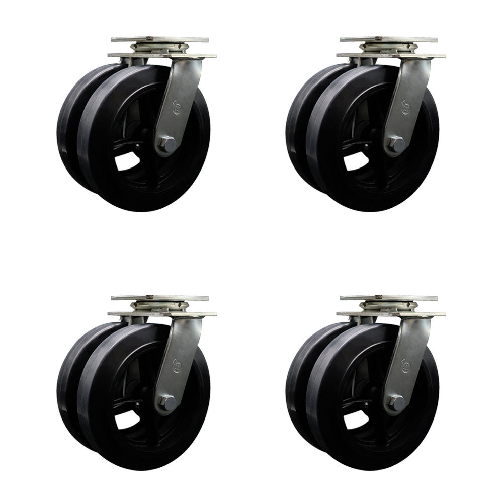 Service Caster 8 Inch Dual Rubber on Steel Wheels Swivel Caster Set ...