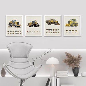Kids Tractor Trailer Truck Collage Framed 4 Pieces Print