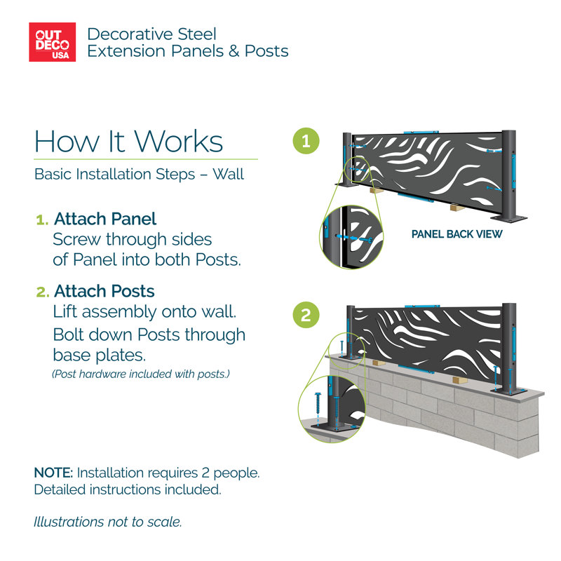 OUTDECO 16"x72" Waves Galvanized Steel Wall and Fence Extension Privacy ...