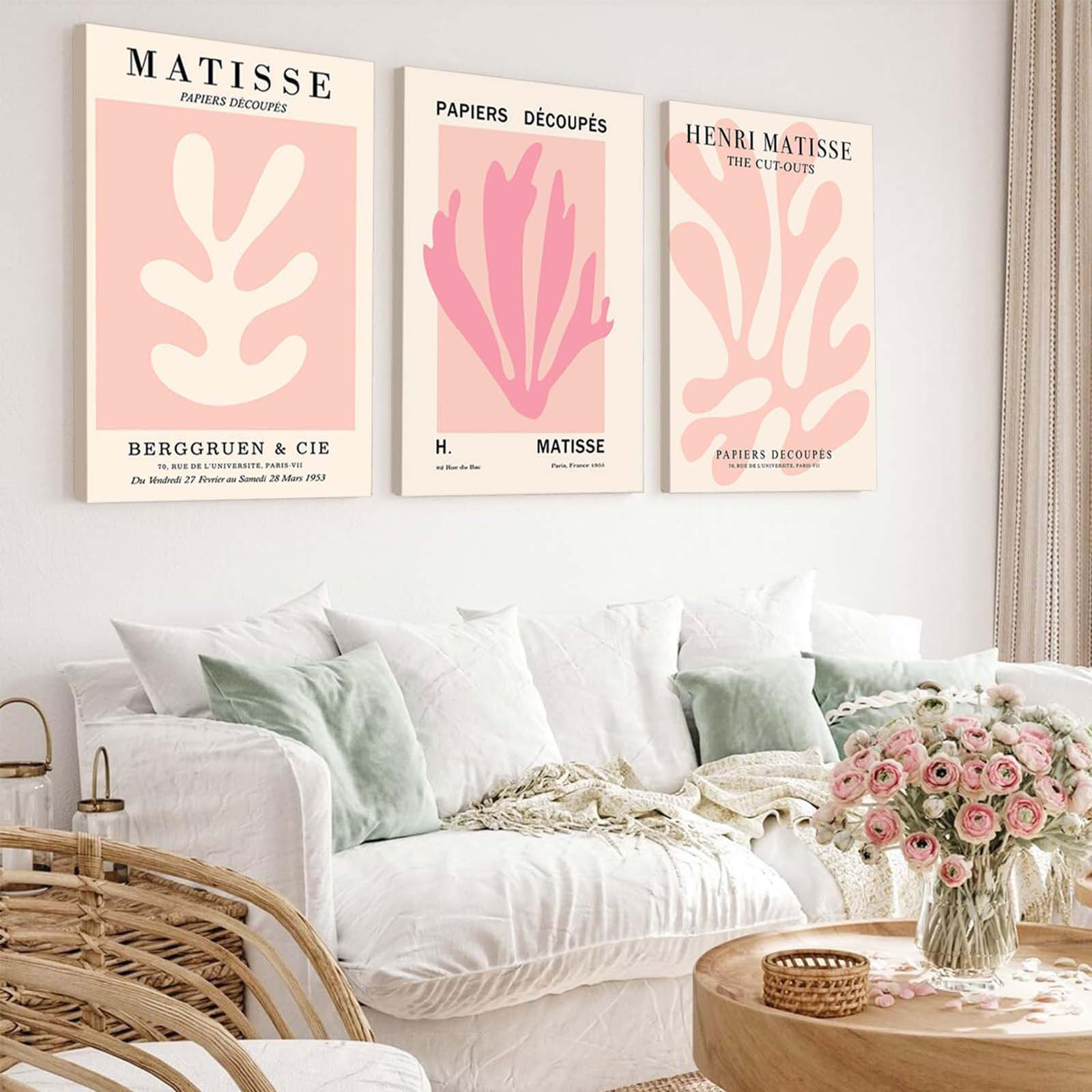 NEUTRALPOSTURE 3 Pcs Pink Matisse Wall Art Prints Abstract Matisse ...