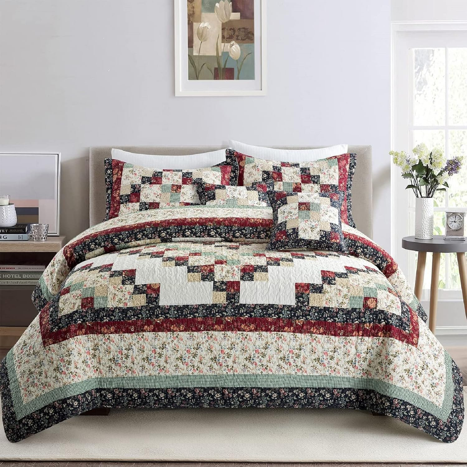CoastalCart Patchwork Quilt Bedding Set 100% Cotton Quilt Reversible ...