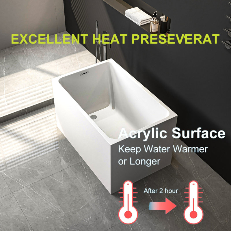 KISRAIS 43'' X 27.5'' Rectangle Freestanding Soaking Acrylic Bathtub ...