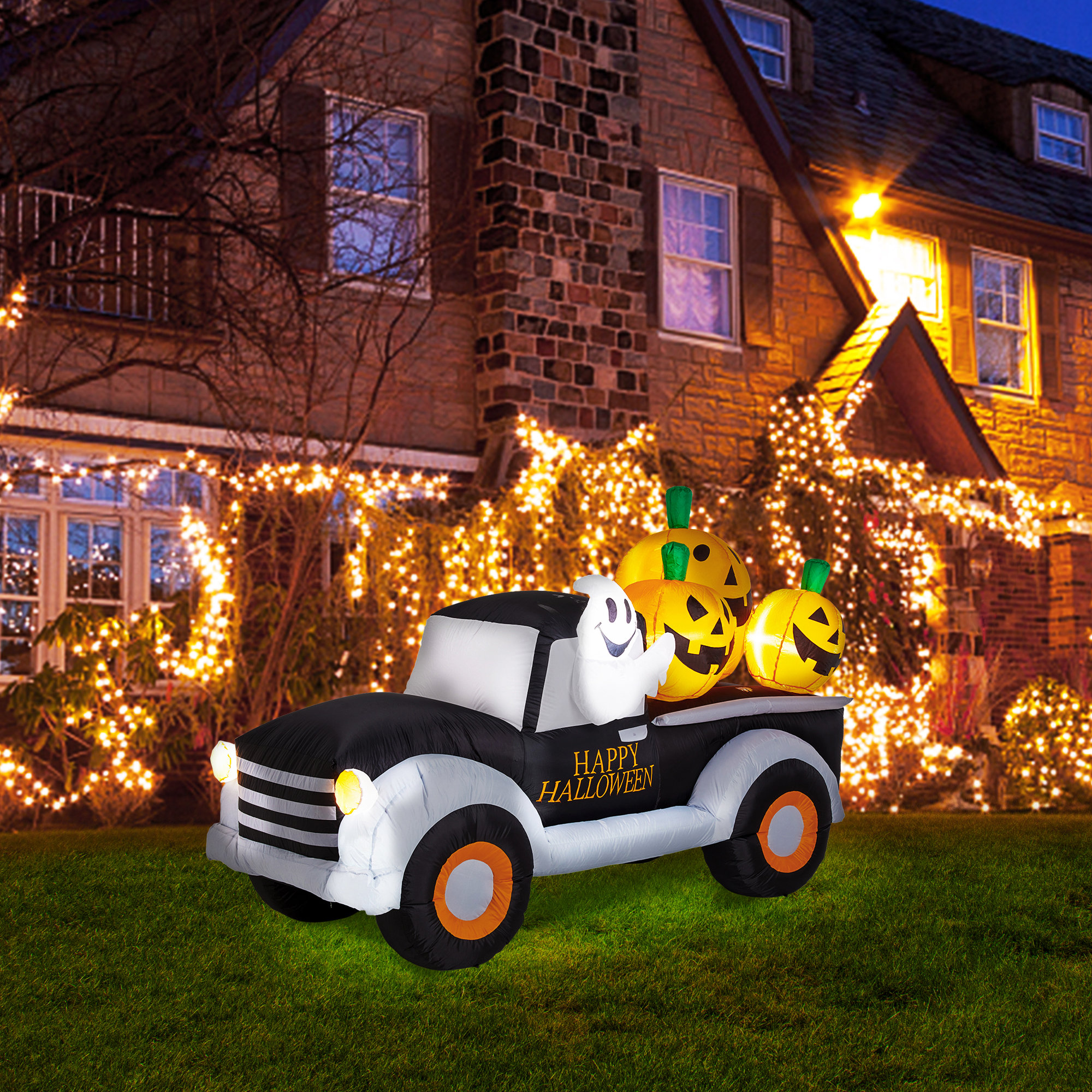 The Holiday Aisle® 8Ft Halloween Lighted Inflatable Truck With Jack-O ...