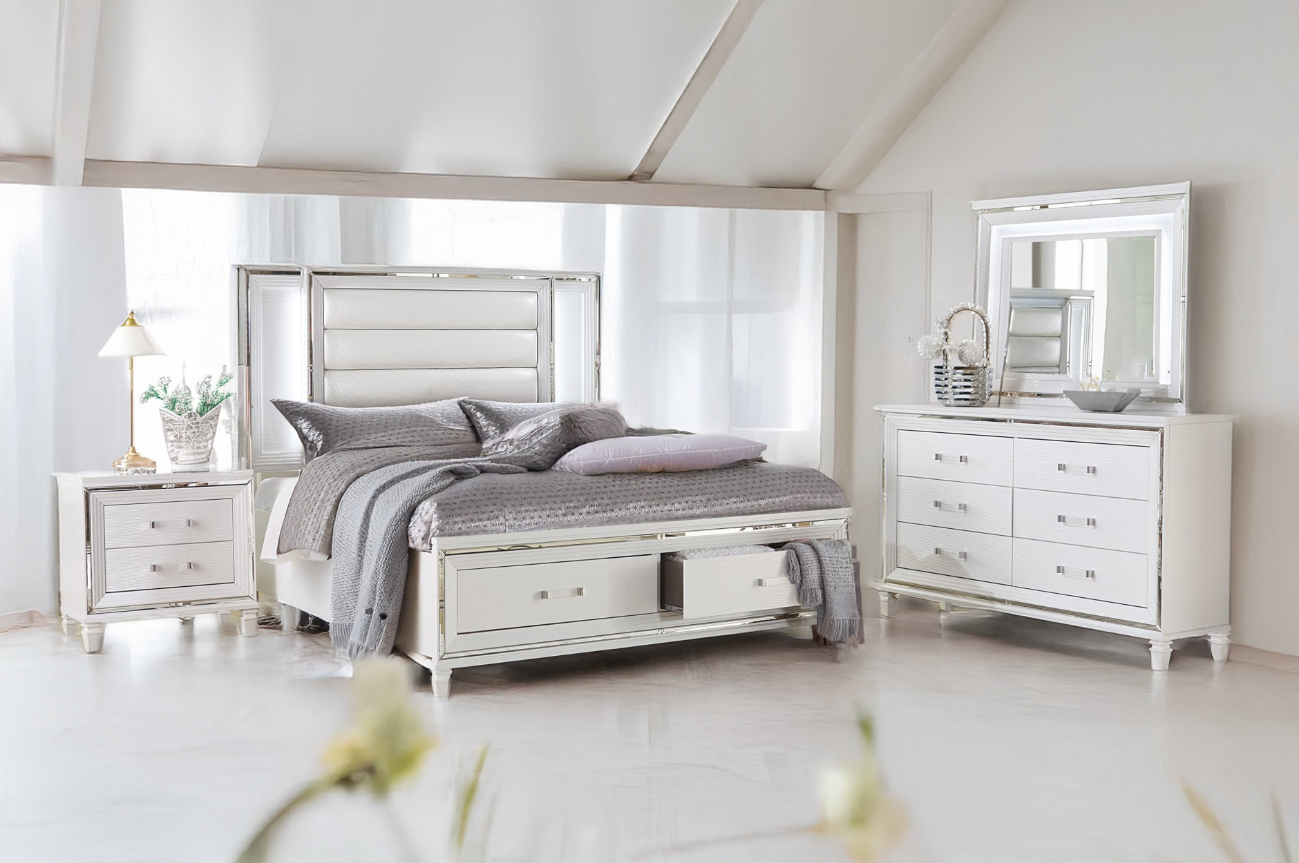 Rosdorf Park Felix Faux Leather Upholstered LED Storage Platform ...