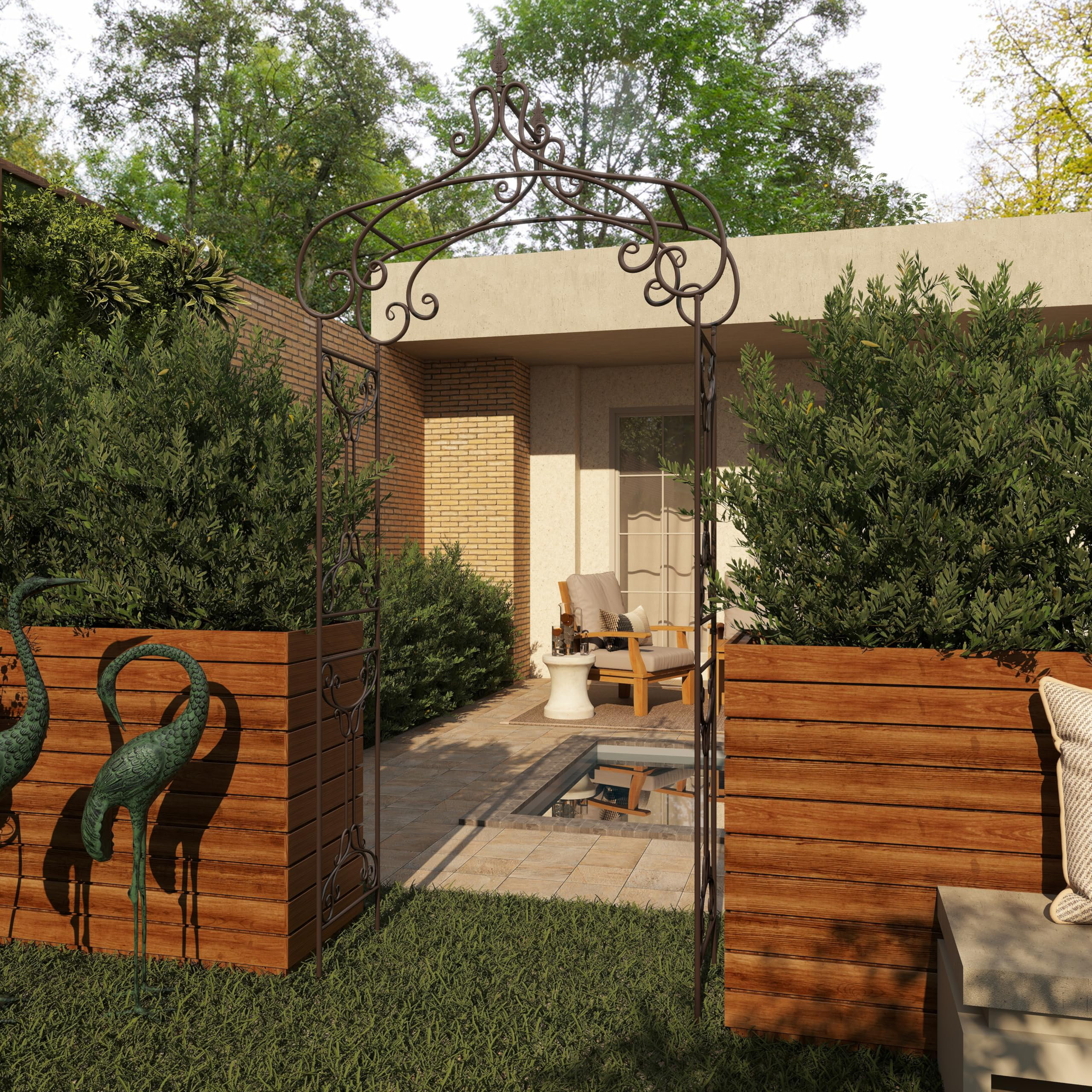 dVault Metal Indoor Outdoor Scrollwork Arched Garden Arbor, 44" X 15" X ...