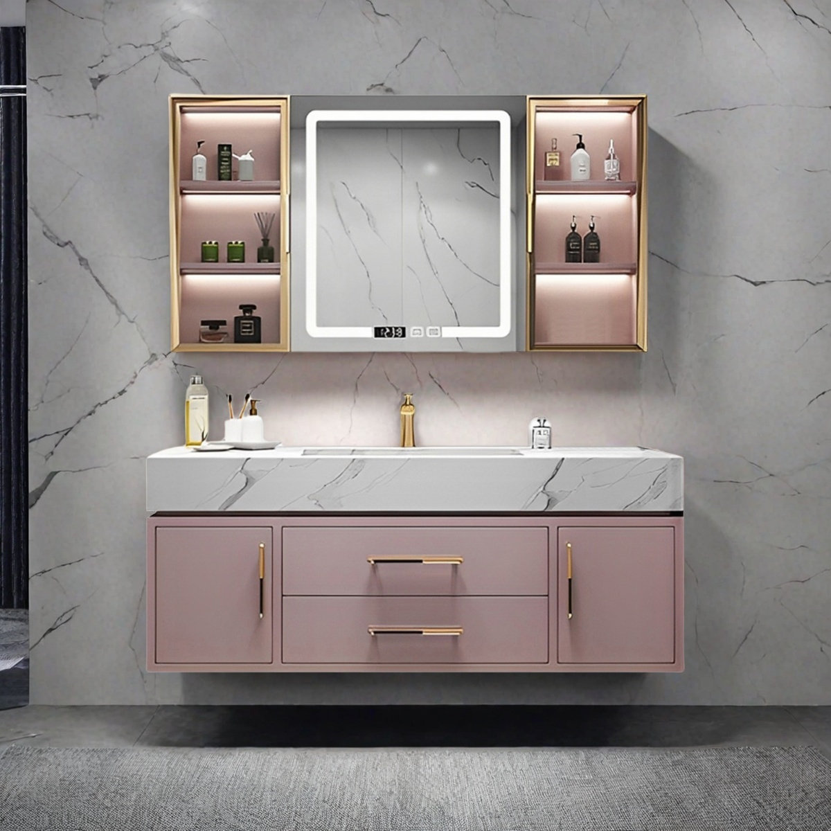 Backop Modern rock slab integrated basin bathroom cabinet - Wayfair Canada
