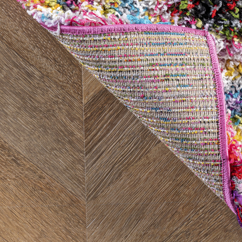 Latitude Run® Verduzco Bohemian Circles Pink/Yellow/Multi Shag Rug ...