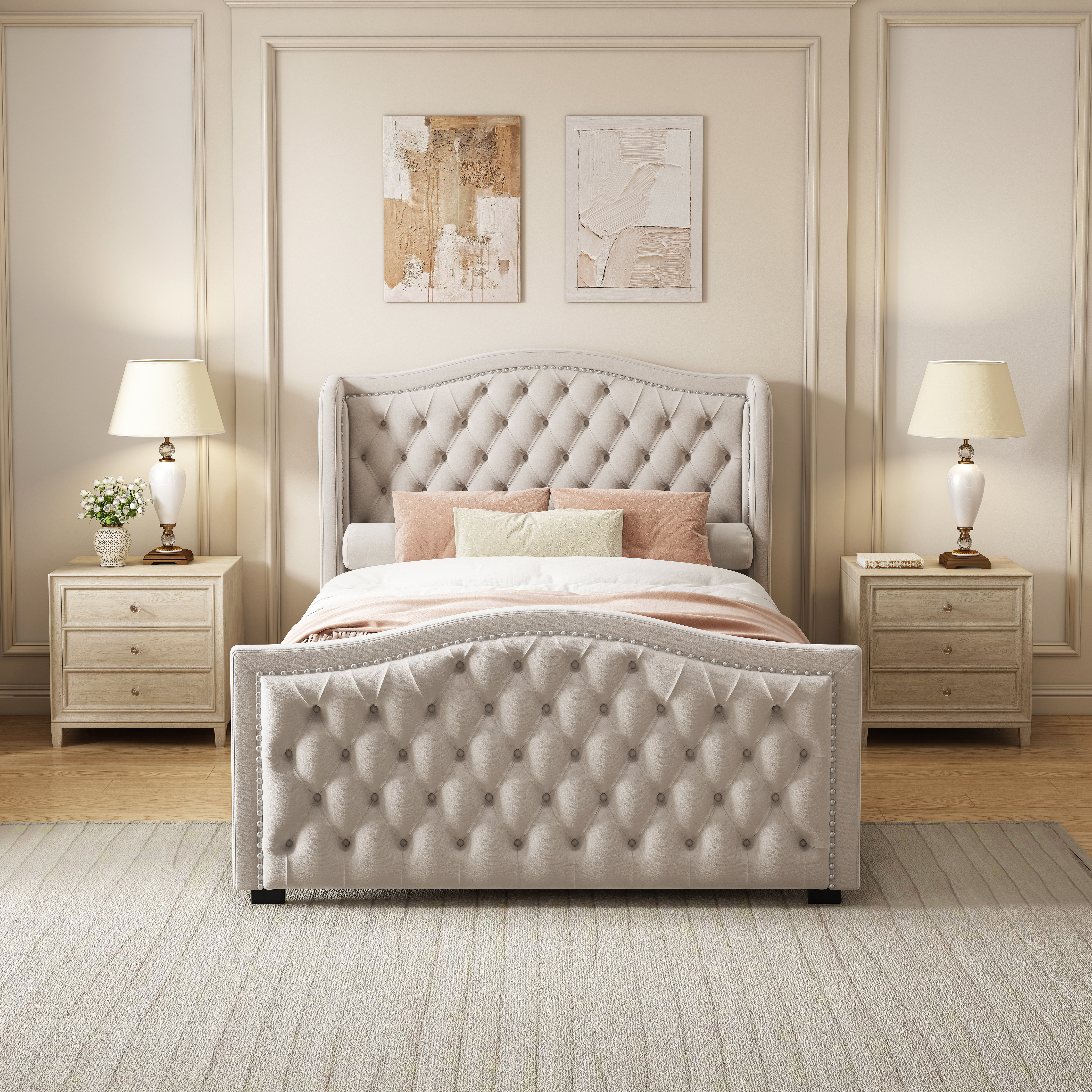 Red Barrel Studio® Velvet Tufted Upholstered Wingback Platform BedFrame ...