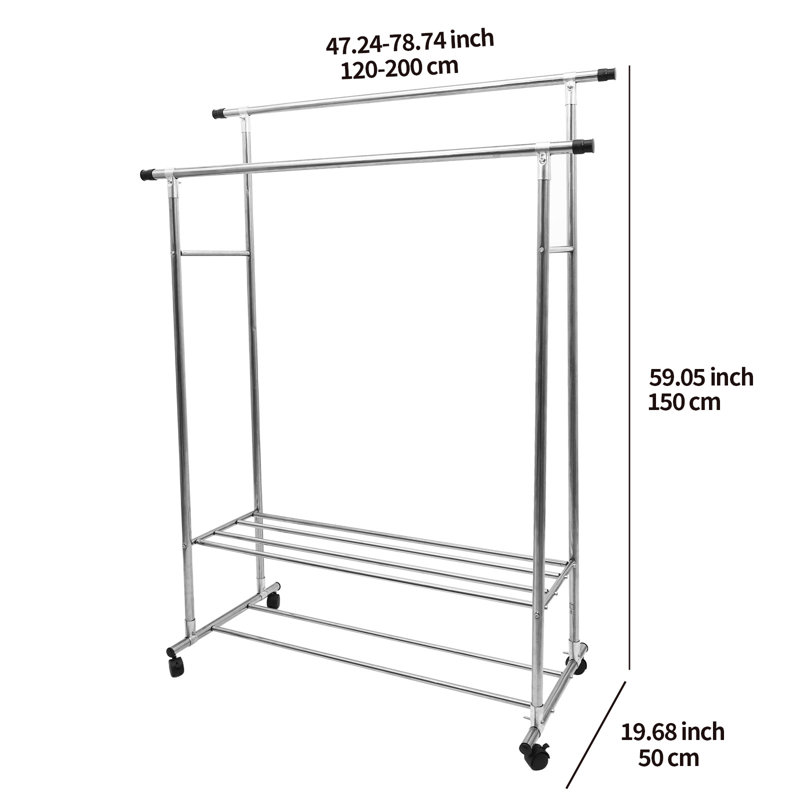 Rebrilliant Double-Bar Clothing Garment Rack with Wheels | Wayfair