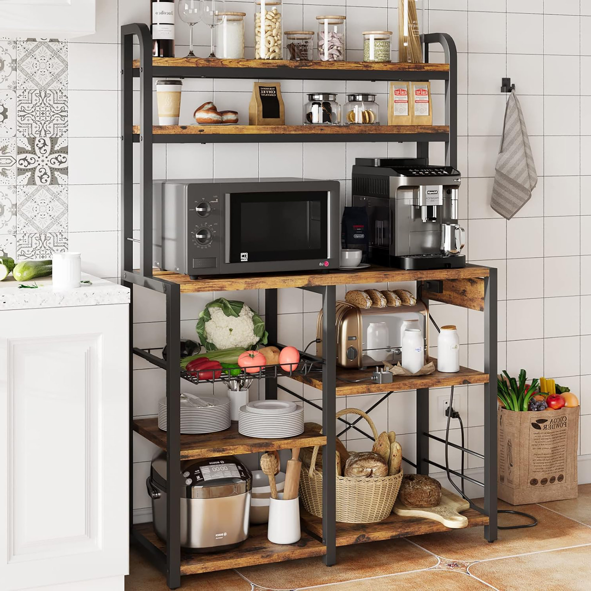 17 Stories Power Outlet, Large Kitchen Baker Rack With Wire Basket ...